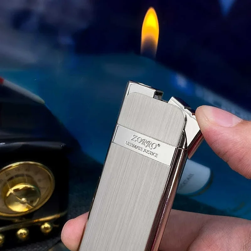 Zorro-New-Slim-Gas-Lighter-Portable-Compact-One-Touch-Ignition-Metal ...