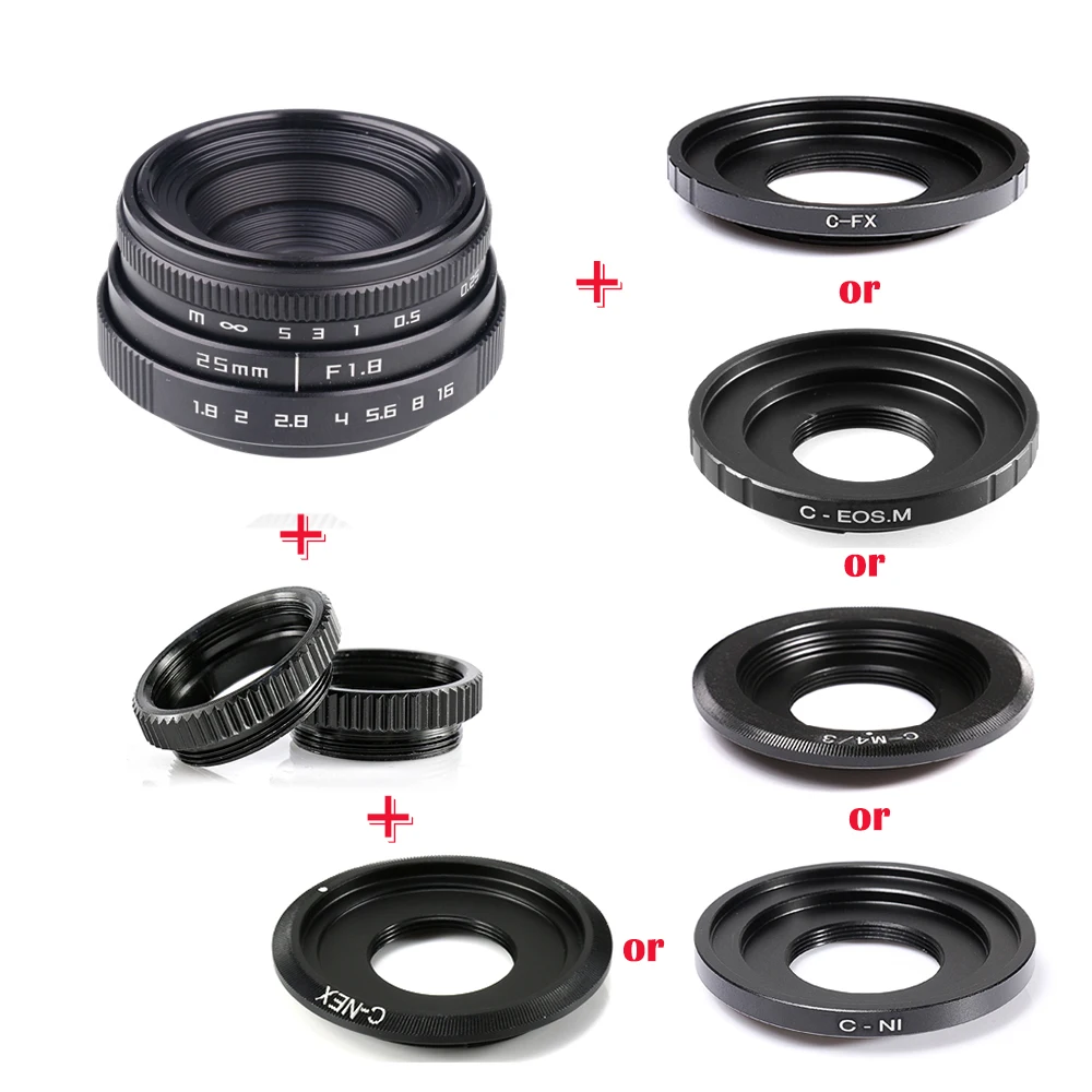 Mini 25mm f/1.8 APS-C CCTV Lens+adapter ring+2 Macro Ring for NEX FX M4 ...