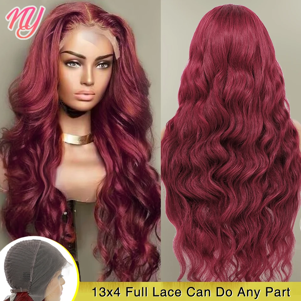 Perruque Lace Front Wig Body Wave Naturelle Bordeaux 99J, Cheveux ...