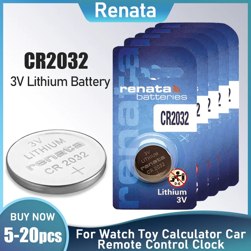 5-20PCS RENATA CR2032 CR 2032 3V Lithium Battery Button Coin Cell For ...