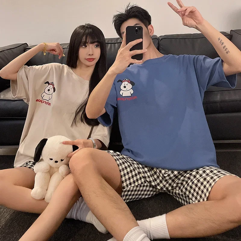 Conjunto-de-pijamas-informales-para-parejas-ropa-de-manga-corta-para-exteriores-Material-fino ...