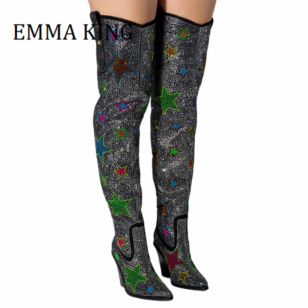 Botas De vaquero occidentales con diamantes De imitación para Mujer ...