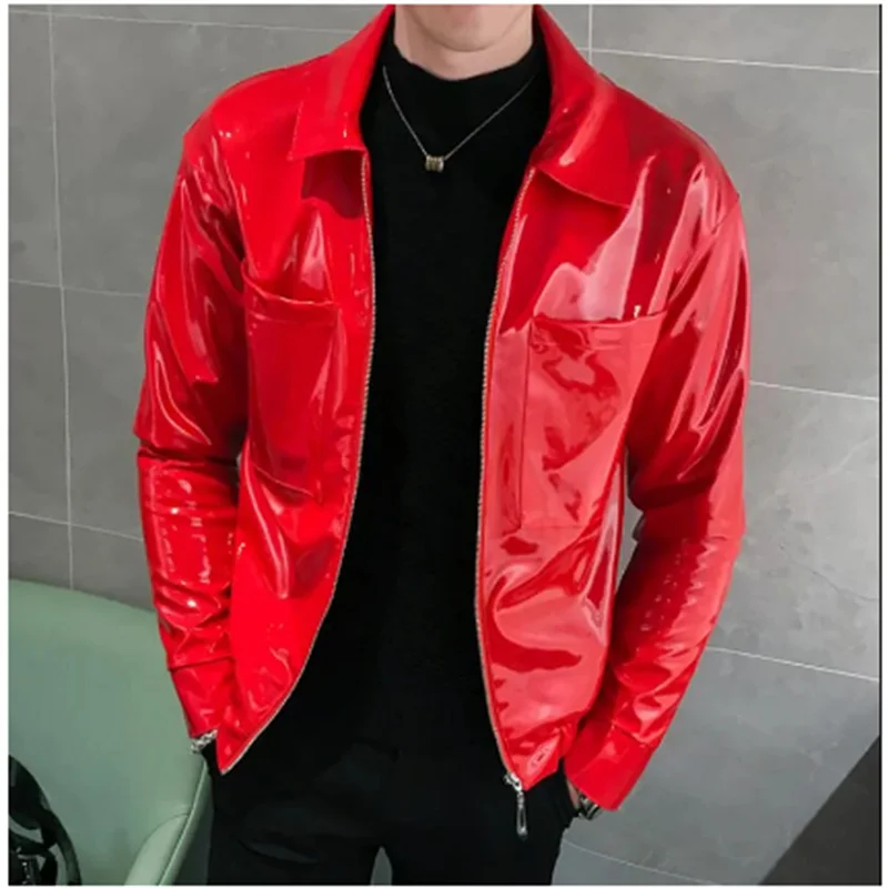 New Leather Shiny Men's and Coats Red Coffee Black Stage Costume ...