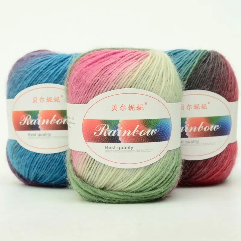50g/balls yarn spinning Duan dyed rainbow wool yarn thread Color gradient crocheted shawl hat ...