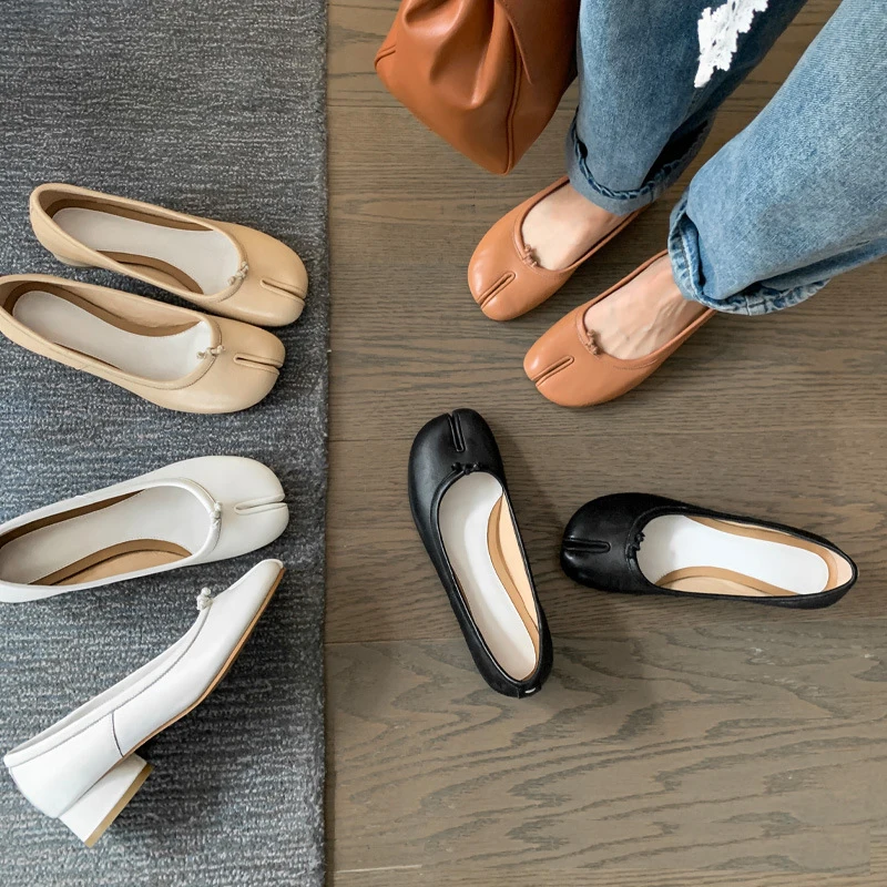 Ninja Moccasins Round Split Toe | Leather Med-high Heels Shoes | Split ...