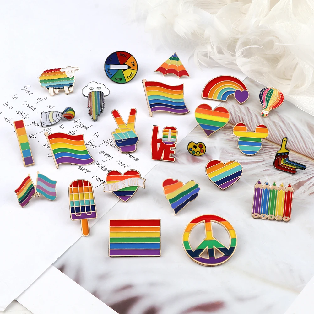 Lgbt Art Rainbow Custom Enamel Pins Flag Love Heart Brooches Bag Shirt ...