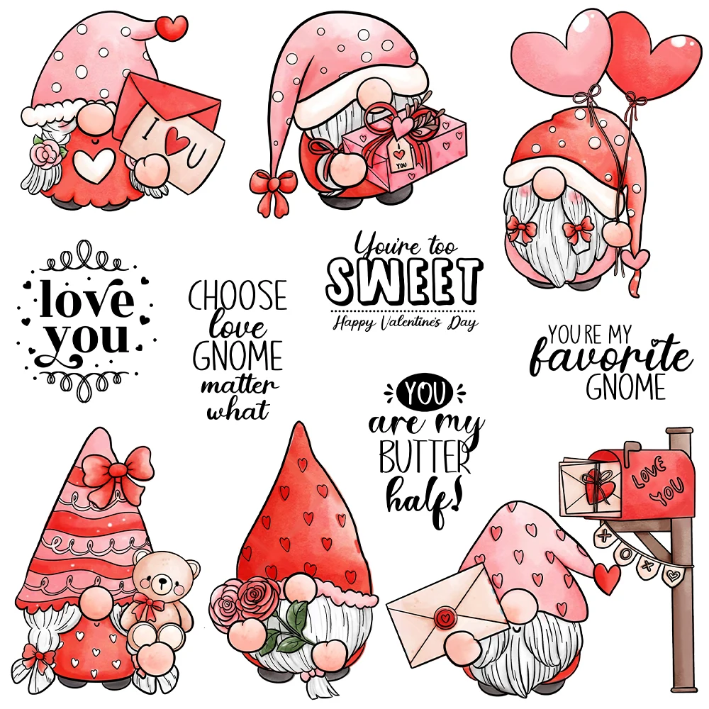 Mangocraft Love Hearts Gnomes Clear Stamps Valentine's Day DIY ...