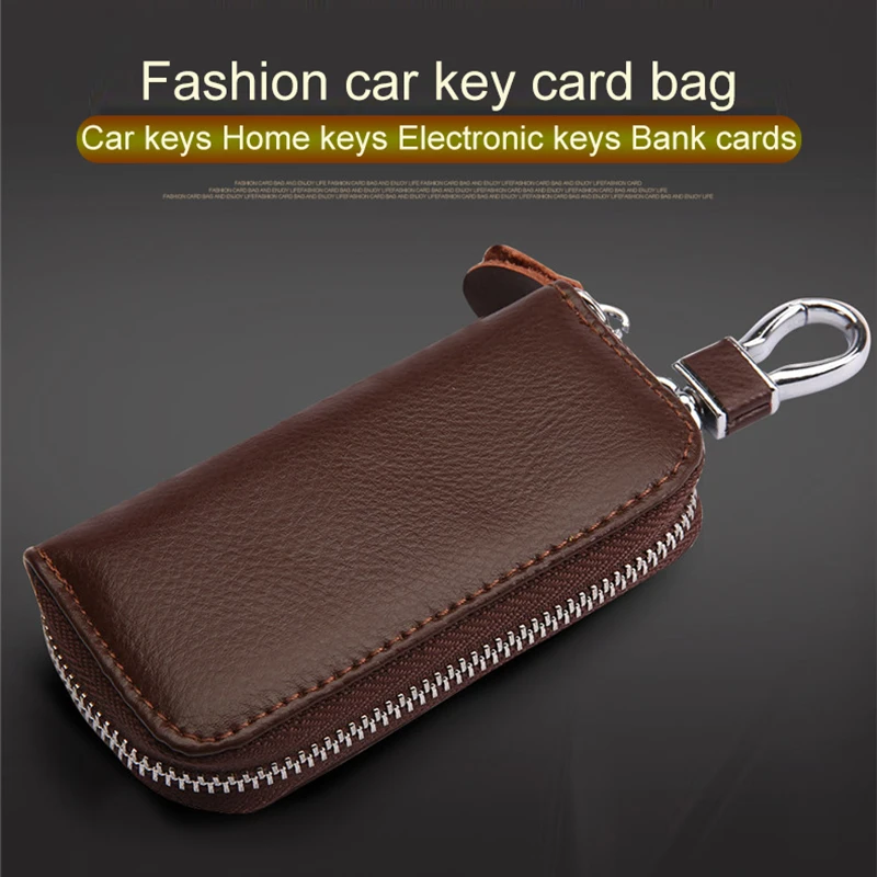 Soft-Cowhide-Car-Key-Bag-Zipper-Multicolor-Car-Key-Card-Bag-Portable ...
