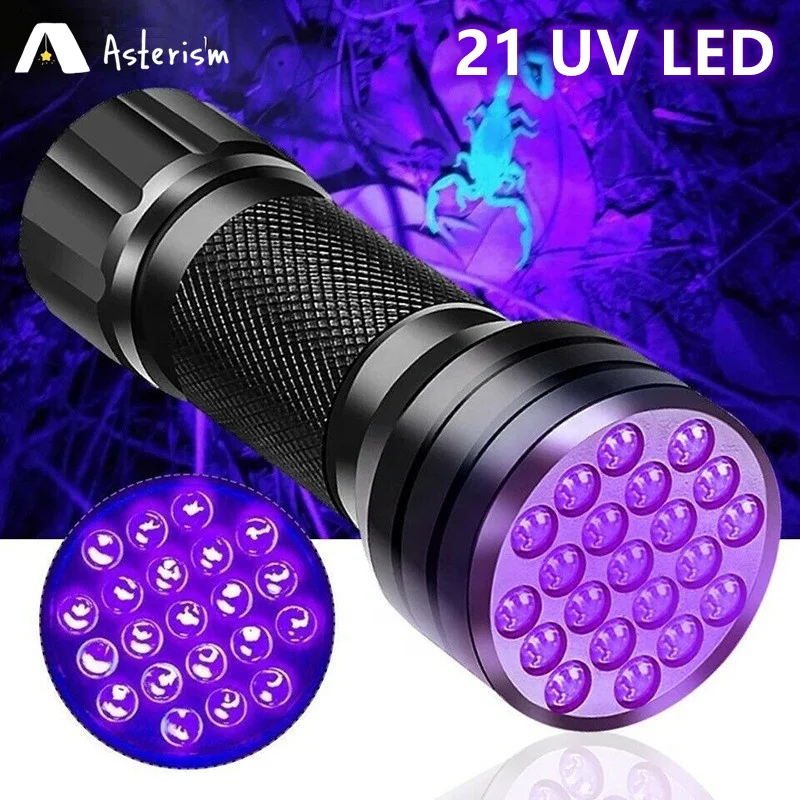 21 LED UV Ultraviolet Flashlight Blacklight 395NM Mini Torch Flash Lamp For Pet Urine Stains ...