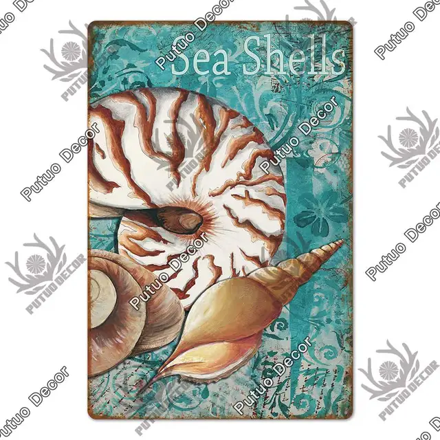 Putuo Decor Marine Animals Tin Sign Vintage Plaque Metal Wall Retro ...