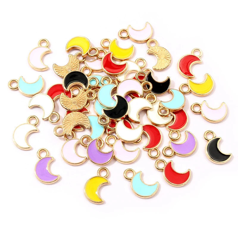 50Pcs 11x7mm Small Alloy Moon Charms Pendants Multi Colors For DIY ...