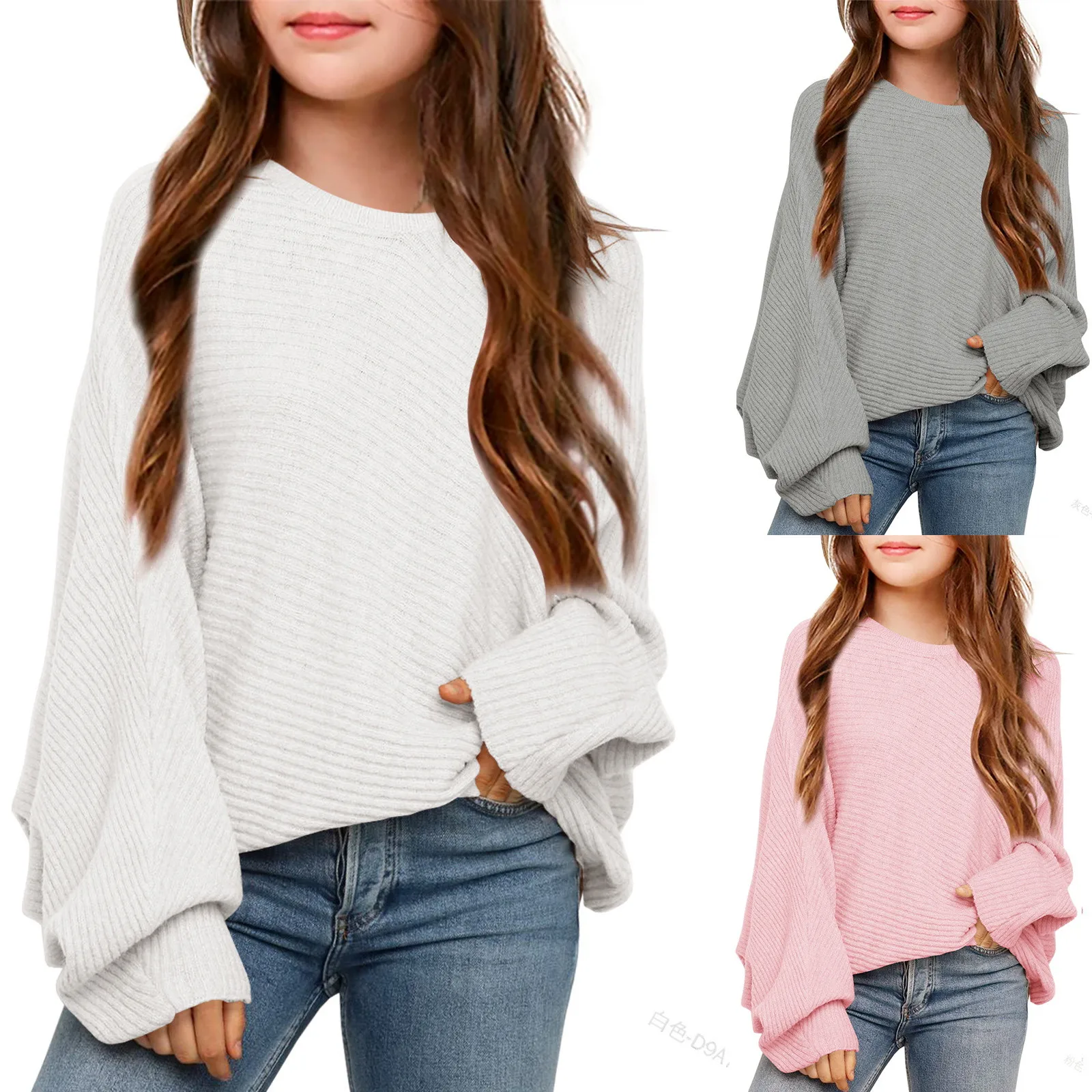 Kids-Girls-Oversized-Sweater-Autumn-Winter-Knitted-Sweaters-Solid-Color ...