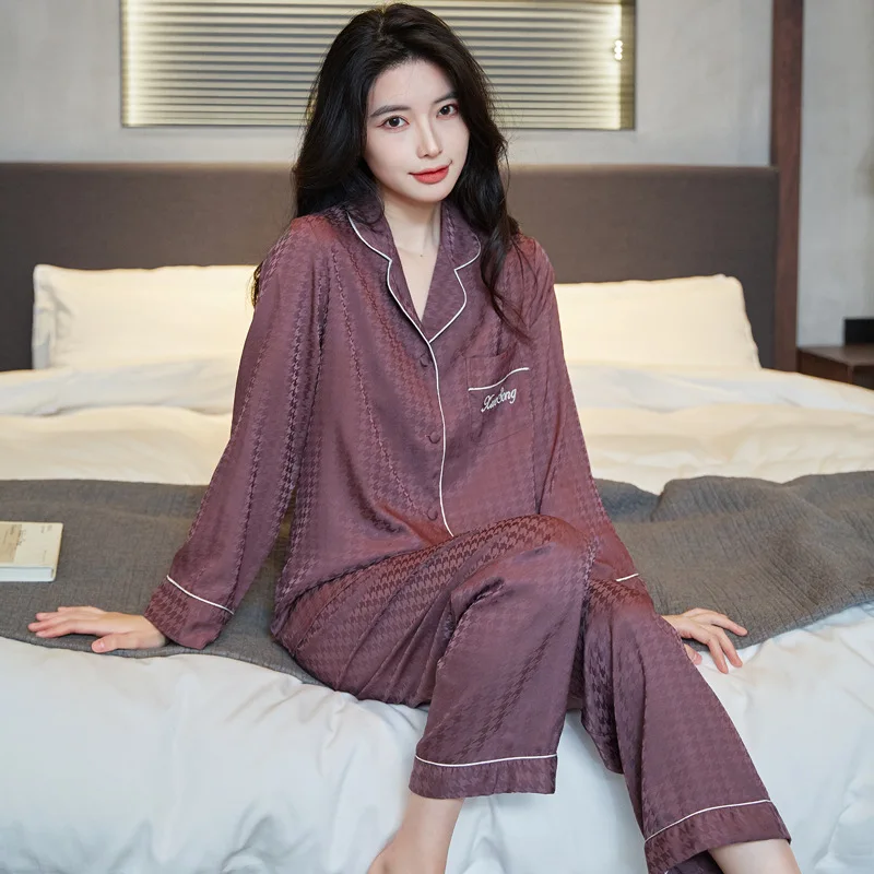 Women Sleep Set Long Sleeve Spring New Home Clothing 2Pcs Pajamas Suit ...