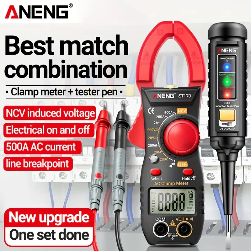 Electric Pen Tester Kit ANENG ST170 Clamp Multimete 600V AC/DC Voltage ...