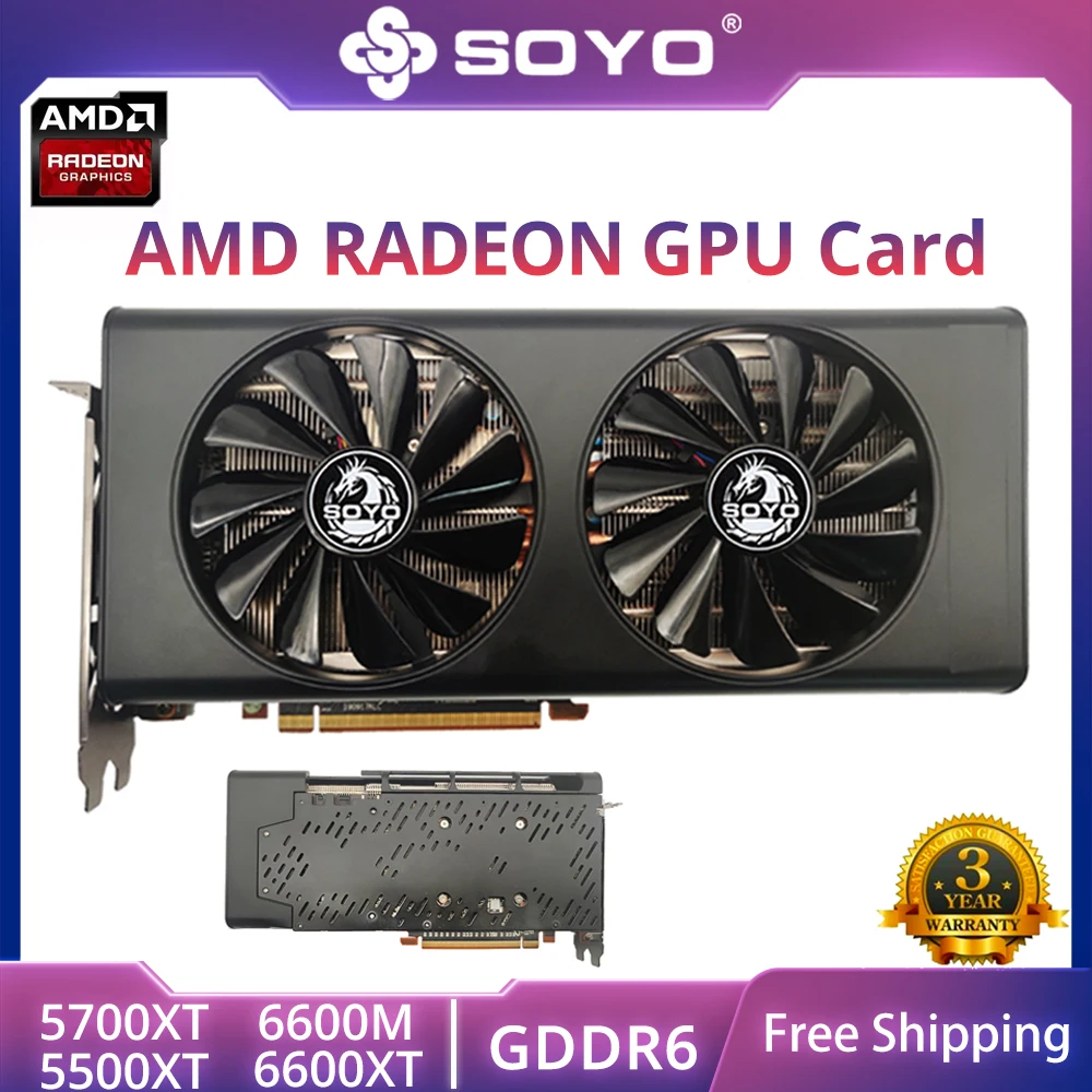 SOYO AMD Radeon RX 5700XT 5500XT 6600XT 6600M GDDR6 Video belleği 8G ...