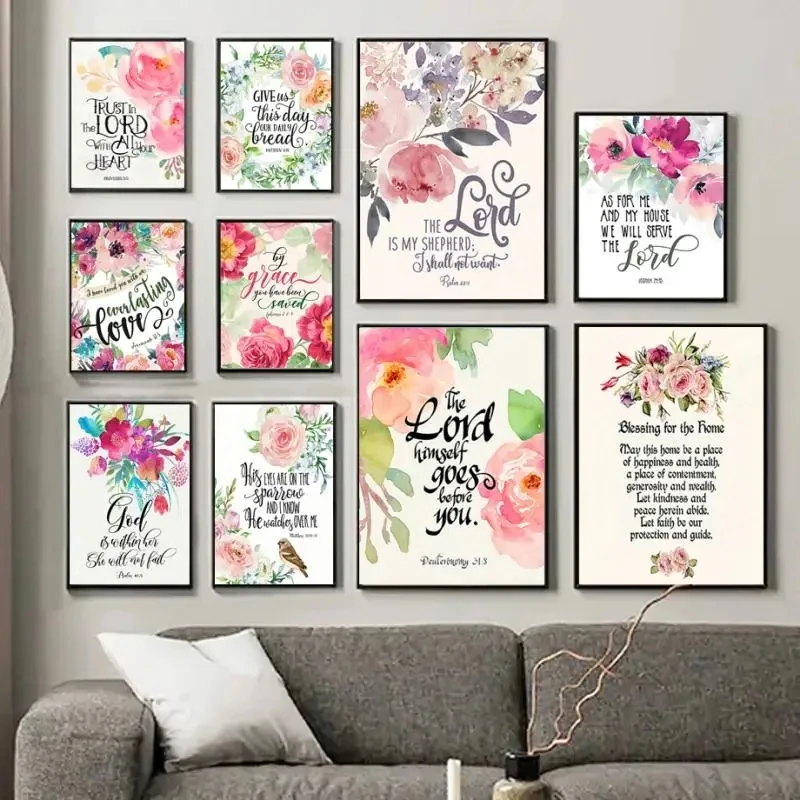 Bible-Verse-Posters-Prints-Canvas-Painting-Butterfly-Flowers-Christian ...