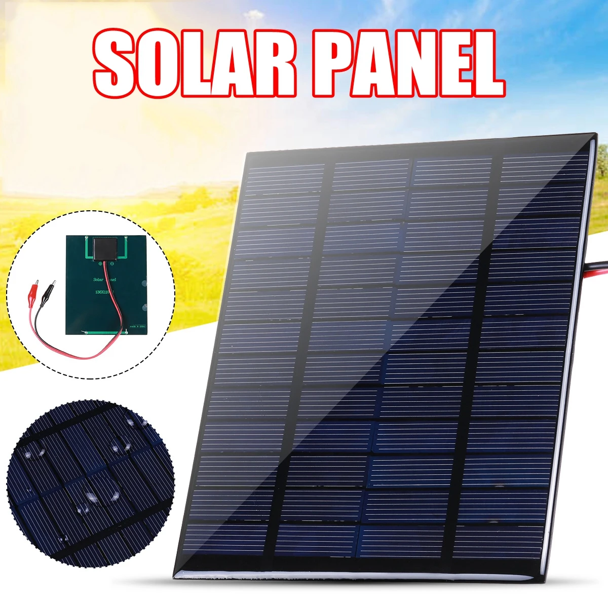 Solar-Panel-12V-Polycrystalline-Silicon-Solar-Cell-DIY-Cable-Waterproof ...
