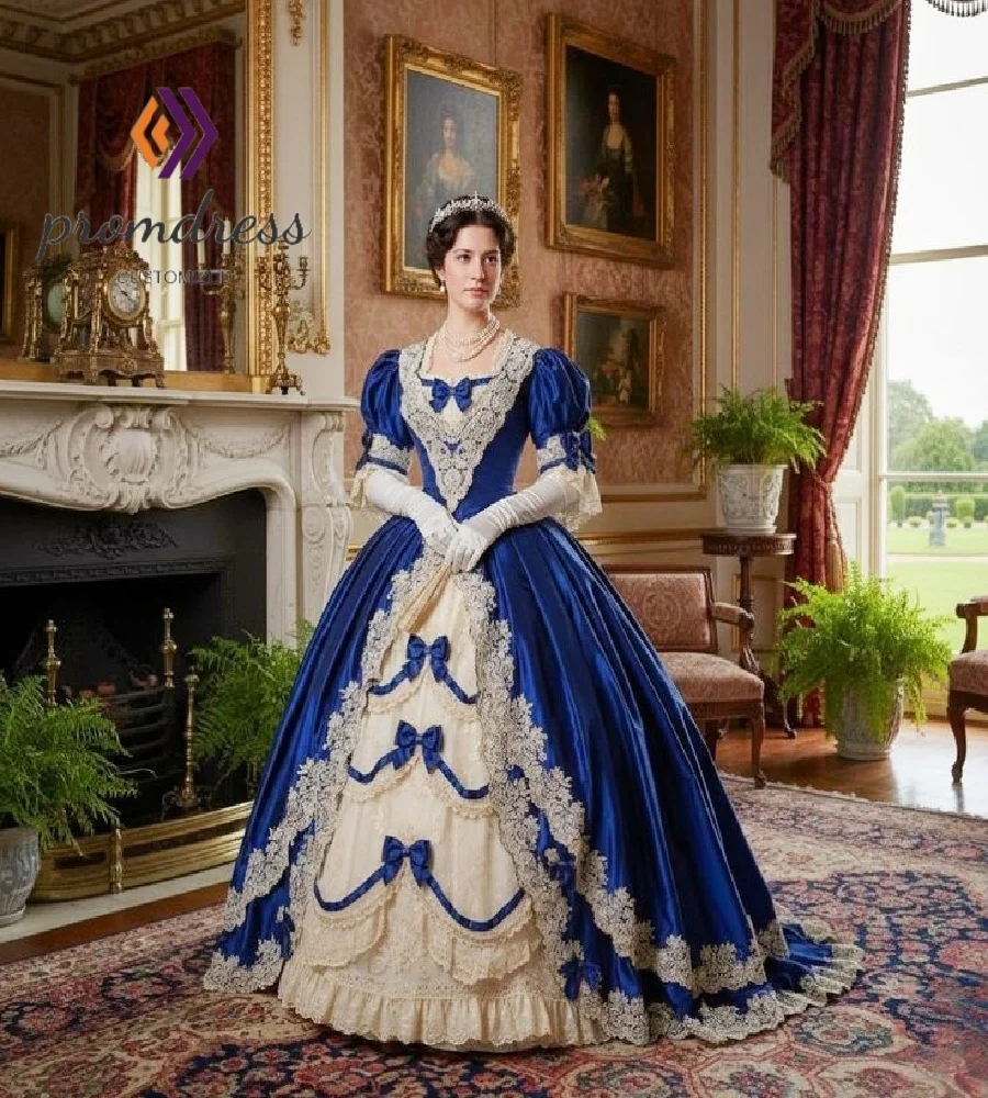 Vintage Royal Blue Tudor Evening Dress Medieval Victorian Prom Dress ...