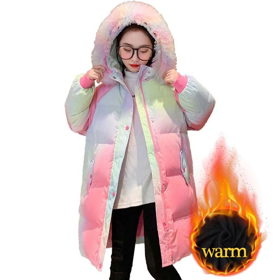 Girls-Long-Coat-Thick-Warm-Girl-Coat-Rainbow-Color-Children-Jacket ...