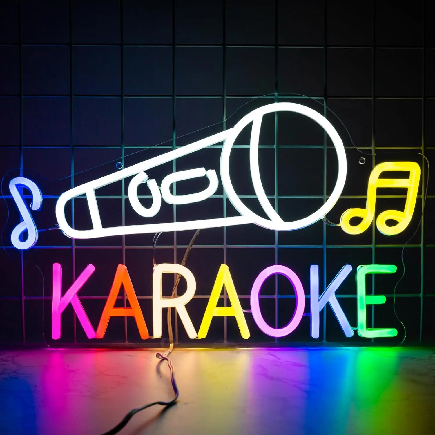 Karaoke Neon Sign with Microphone and Music Notes USB Dimmable LED ...