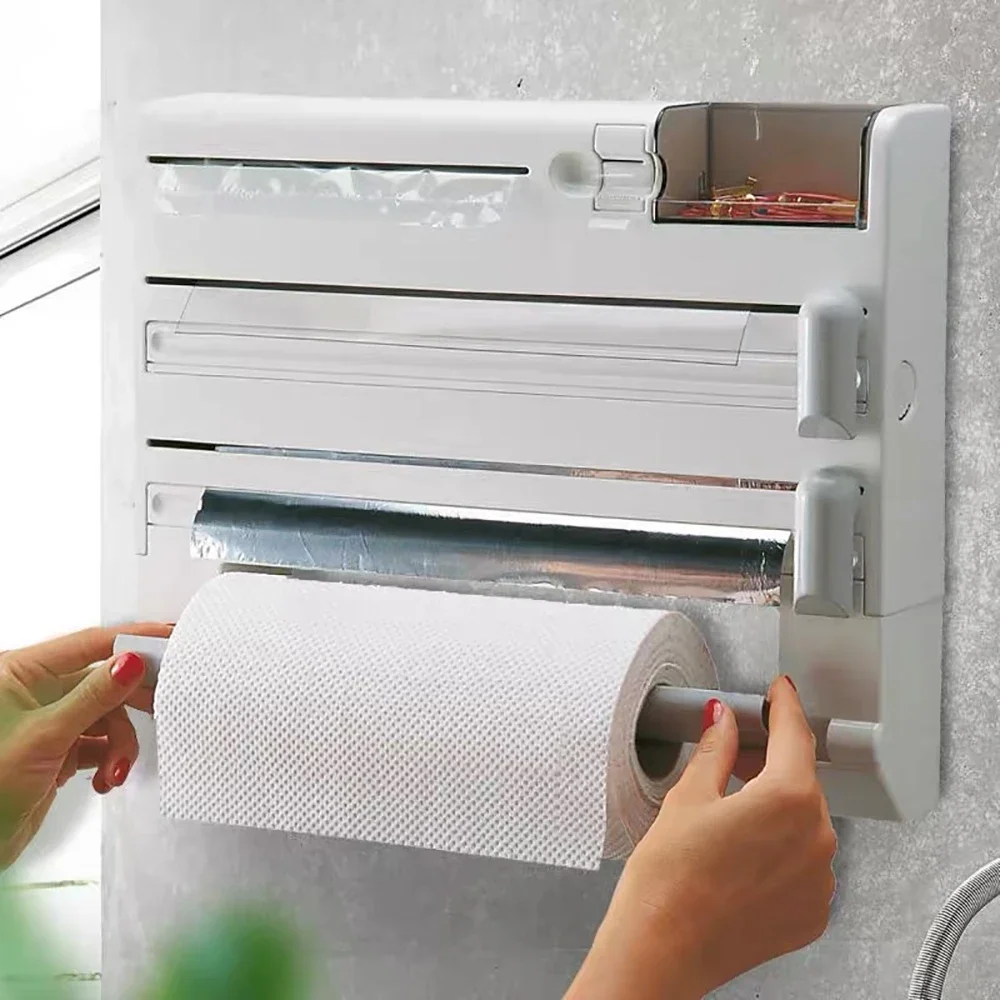 4/6-in-1 Plastic Wrap Tissue Dispenser with Cutter, Refrigerator ...
