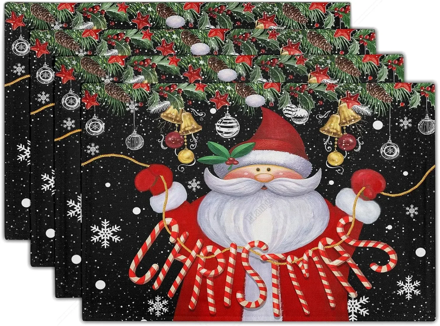 Christmas-Placemats-Set-of-4-Funny-Santa-Claus-Xmas-Snowflake-Table ...