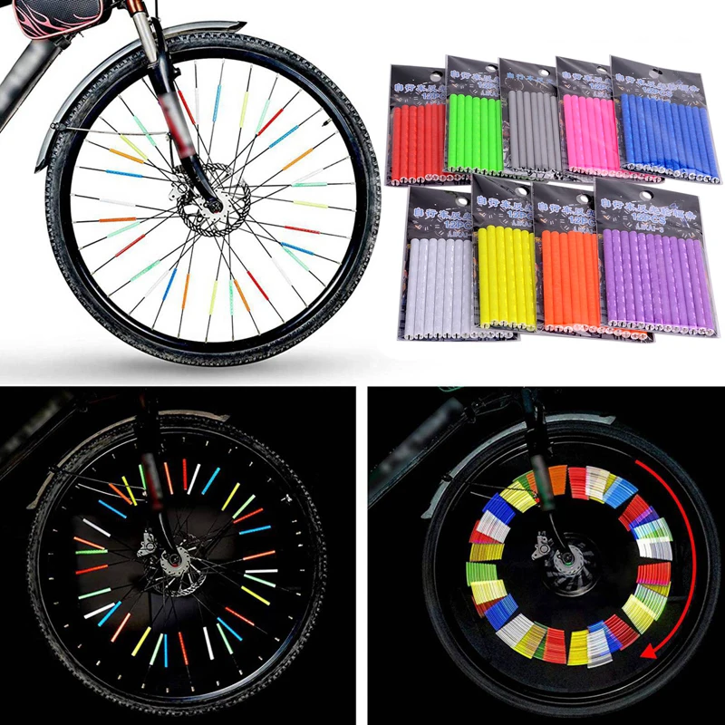 12PCS-Bag-Bicycle-Wheel-Spokes-Reflective-Sticker-Tube-Strip-Warning ...