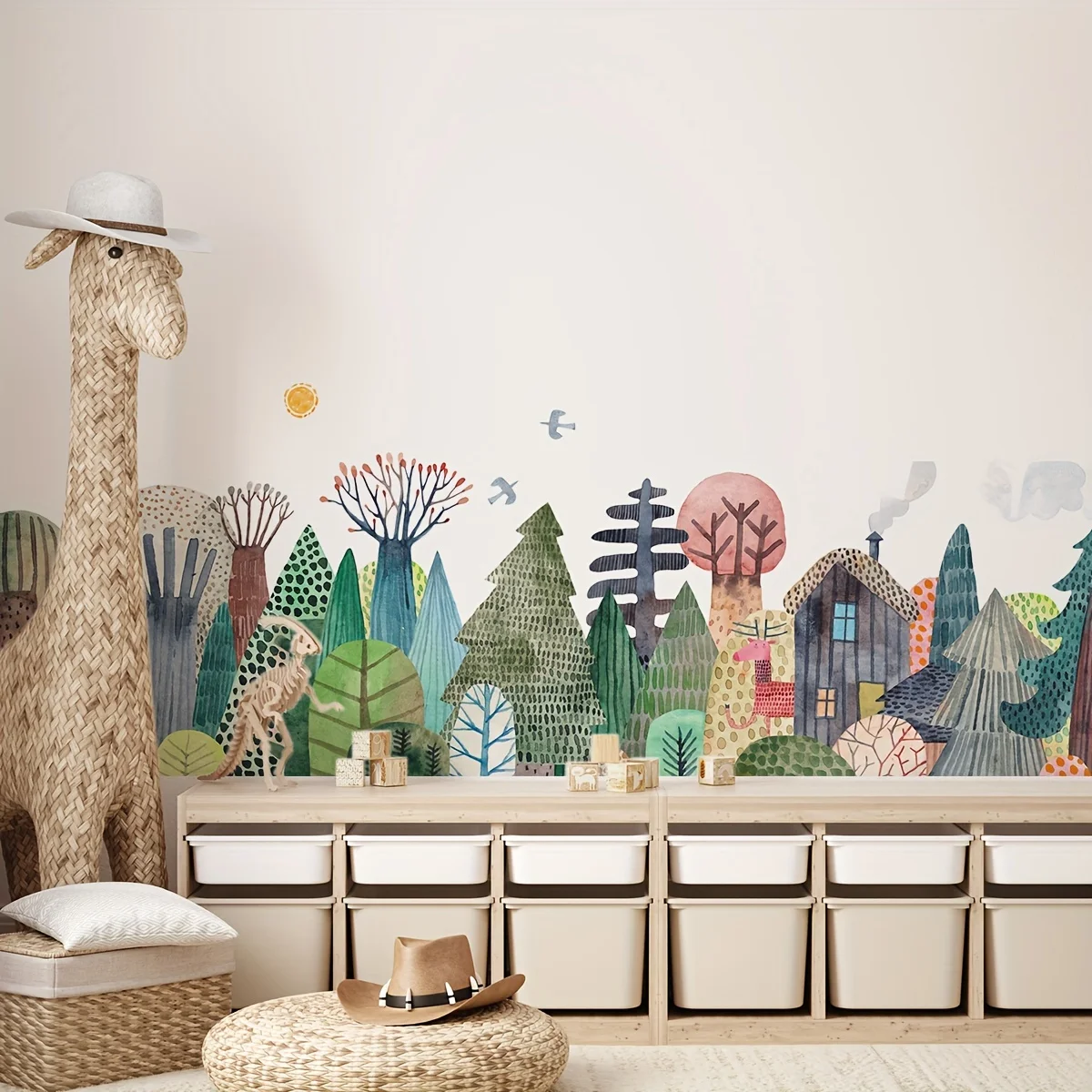 1PCS-watercolor-forest-greenery-pattern-wall-sticker-living-room ...