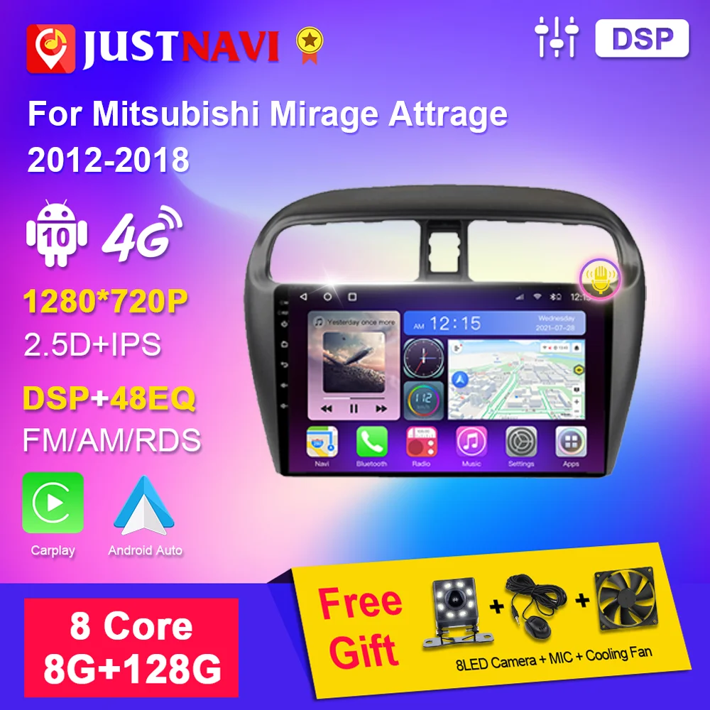 JUSTNAVI Android 10 Car Radio For Mitsubishi Mirage Attrage 2012-2018 ...