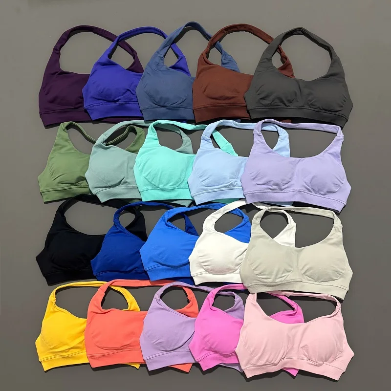 Sports Bra Women Seamless Yoga Halter Bra Top High Support Open Back ...