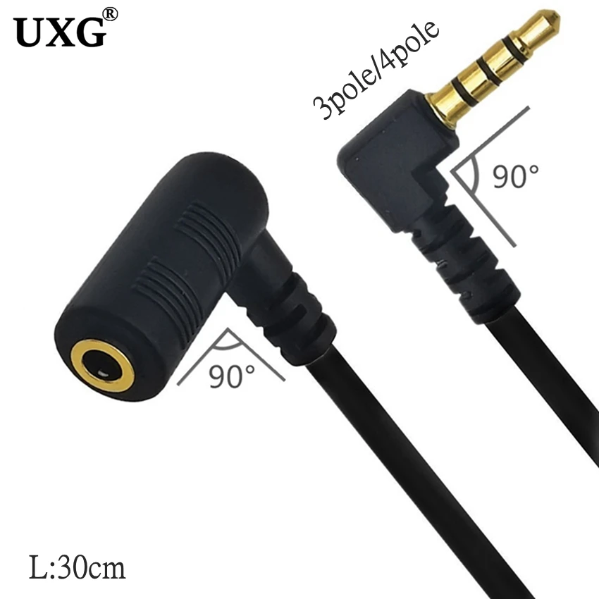 Double Elbow 90 Degree Right Angled Headphone 3.5mm Extension Cable ...