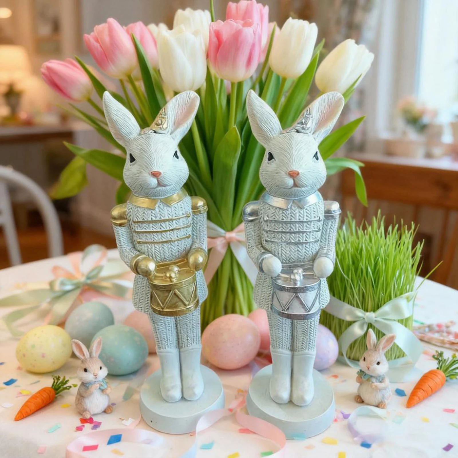 Soldier Bunny Statues Cute Nut Cracker Rabbit Figurine Spring Tabletop ...