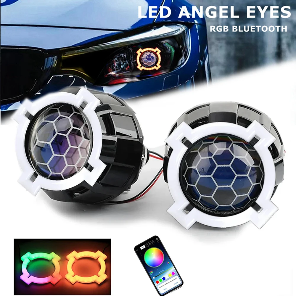 X-Shape-LED-Angel-Eyes-2-5-Inch-Min-Blue-Honeycomb-Bi-Xenon-Projector ...
