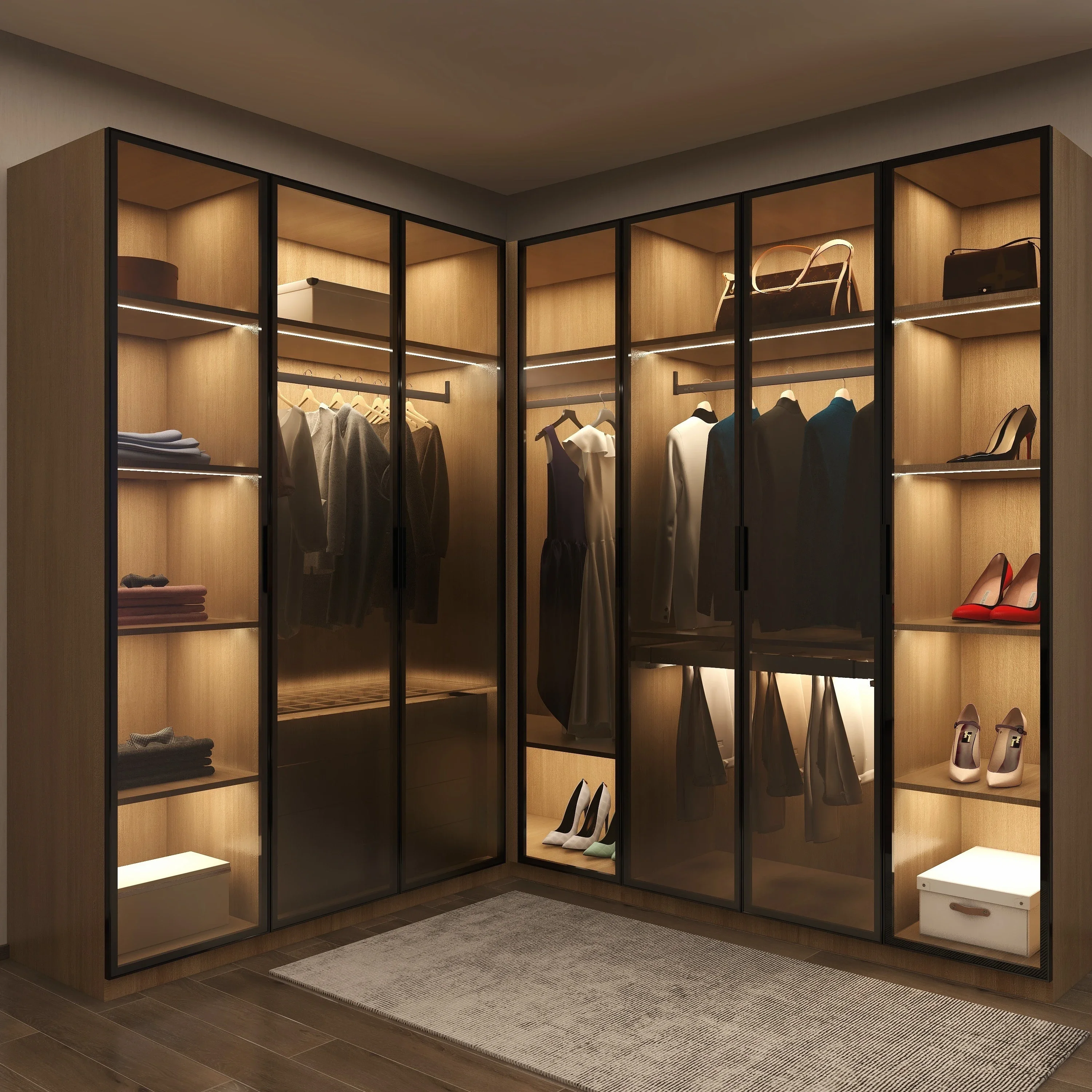 Bedroom Walk-In Closet Shape Wooden Wardrobe for Open Cloakroom with ...