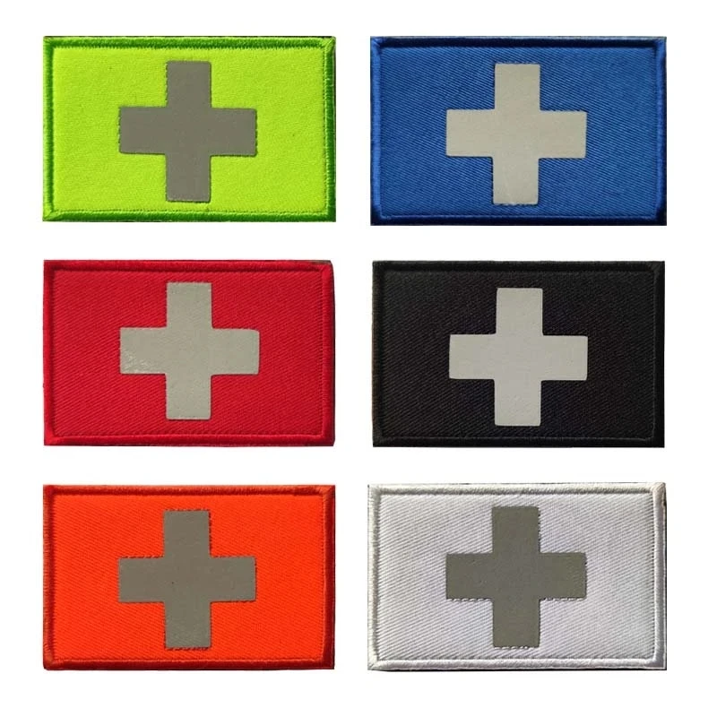 Reflective-Medical-Cross-Morale-Patch-Hook-And-Loop-Emblem-Embroidery ...