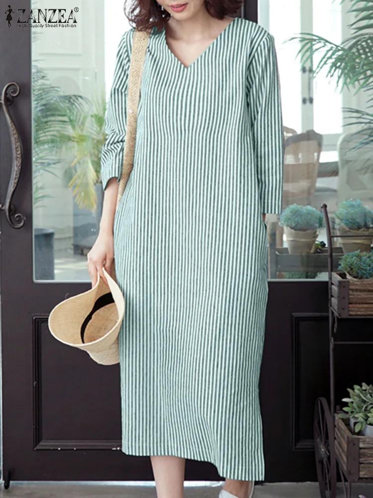 Elegant Dress For Women ZANZEA Fashion Stripe Printed Dresses Oversized ...