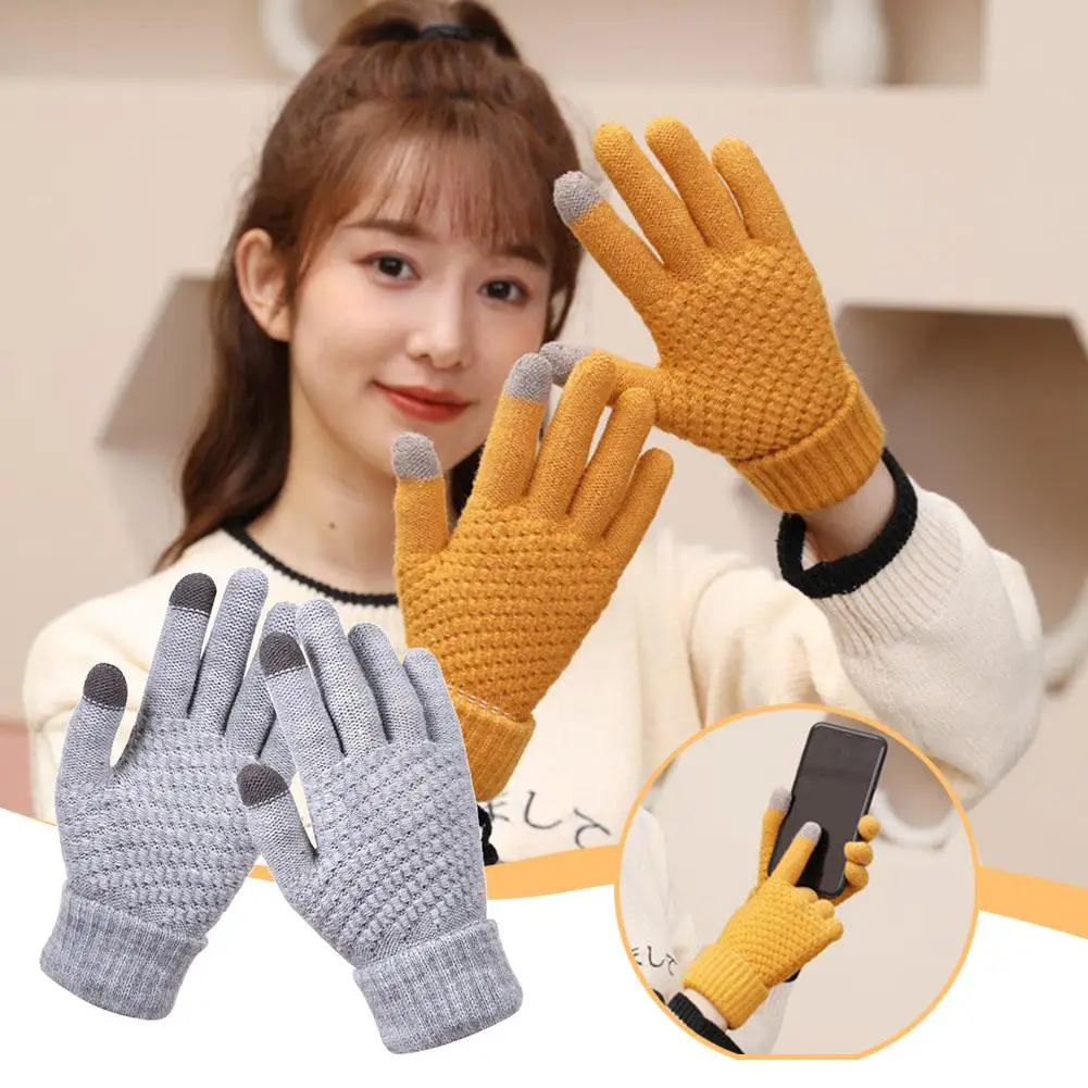 Winter Touch Screen Gloves Warm Stretch Knit Mittens Imitation Wool ...