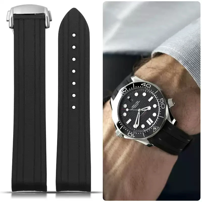 20mm Curved End Rubber Silicone Watchband for Omega for Seamaster 300 ...