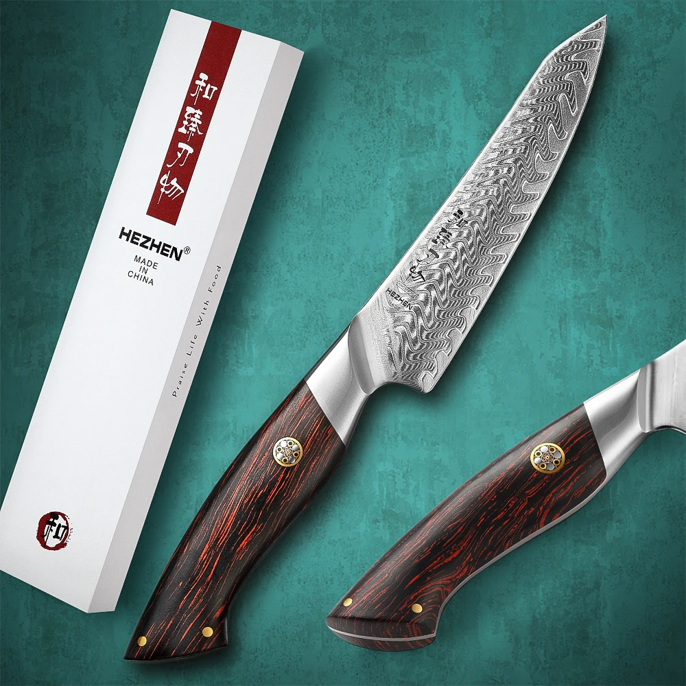 HEZHEN-5-Inches-Utility-Knife-Custom-73-Layers-Damascus-Powder-Steel ...