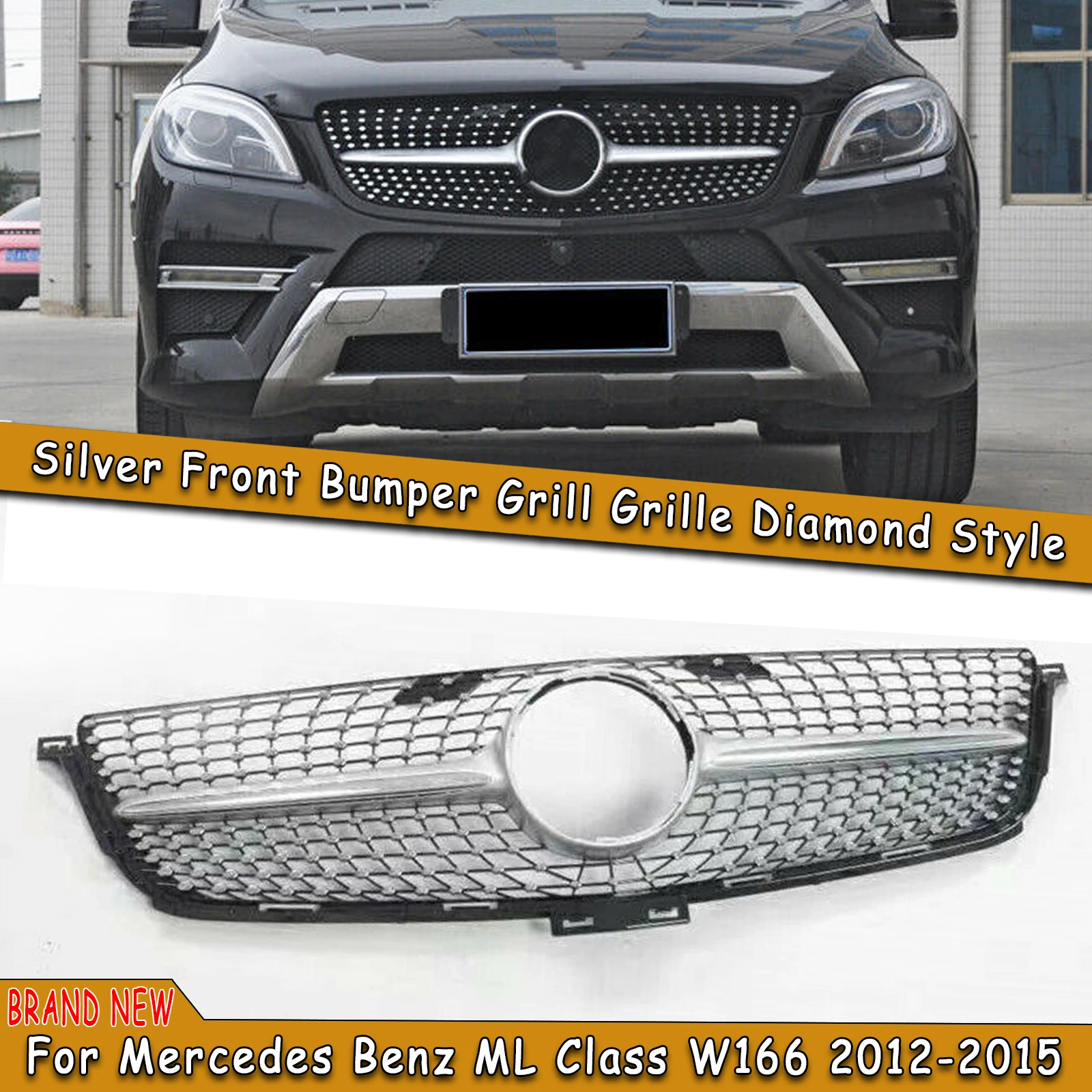 Upper Bumper Hood Mesh Diamond Style Front Grille Grill For Mercedes ...