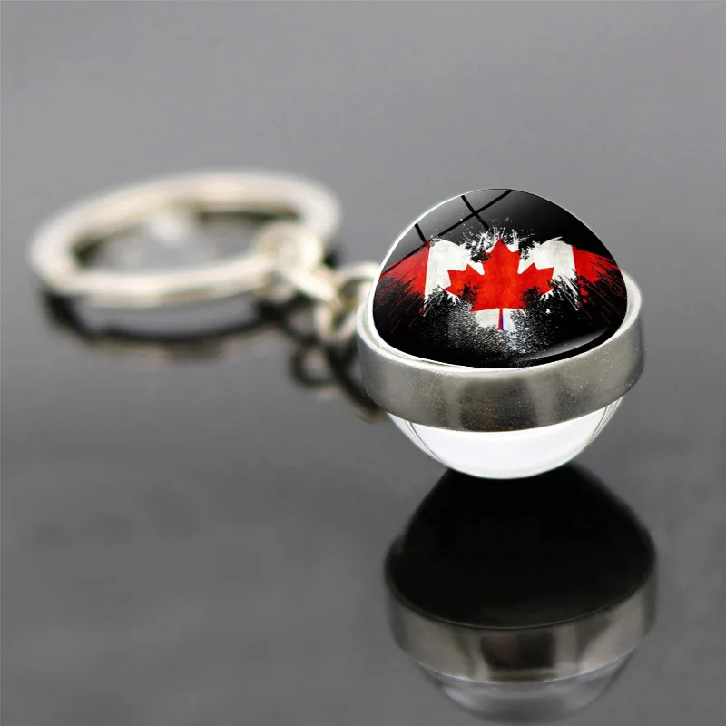 Flag of Canada Key Chain Pendant Double-sided Glass Maple Leaf ...