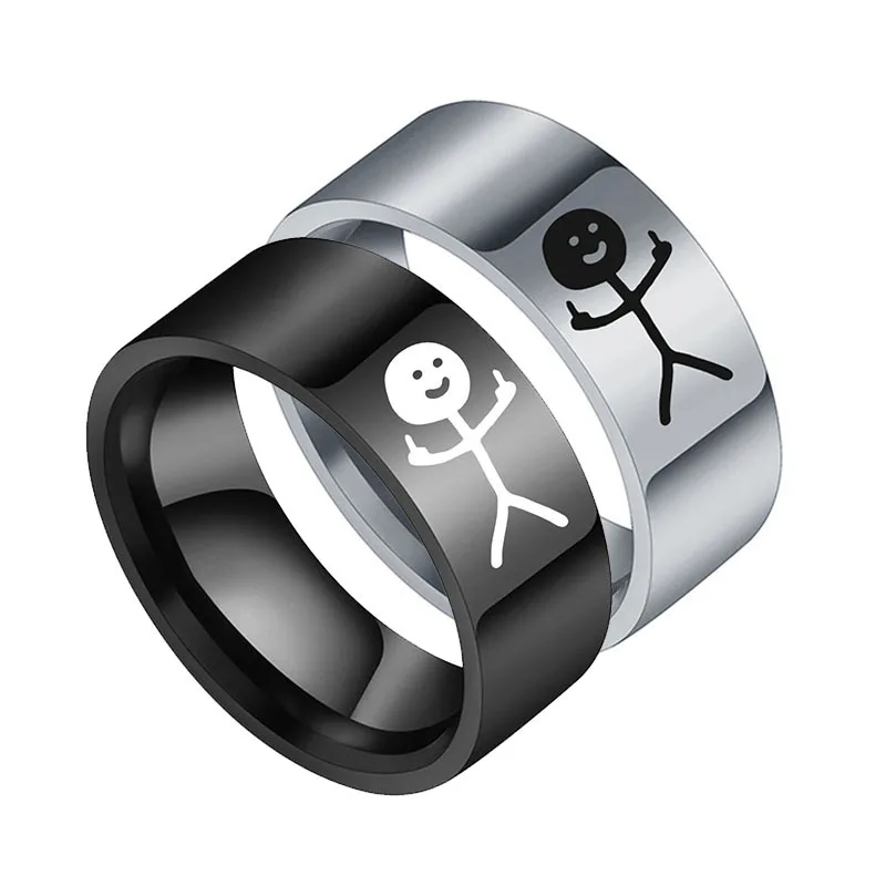 Bxzyrt Simple Trend Funny Middle Finger Stickman Ring Hip Hop Fuxk You ...