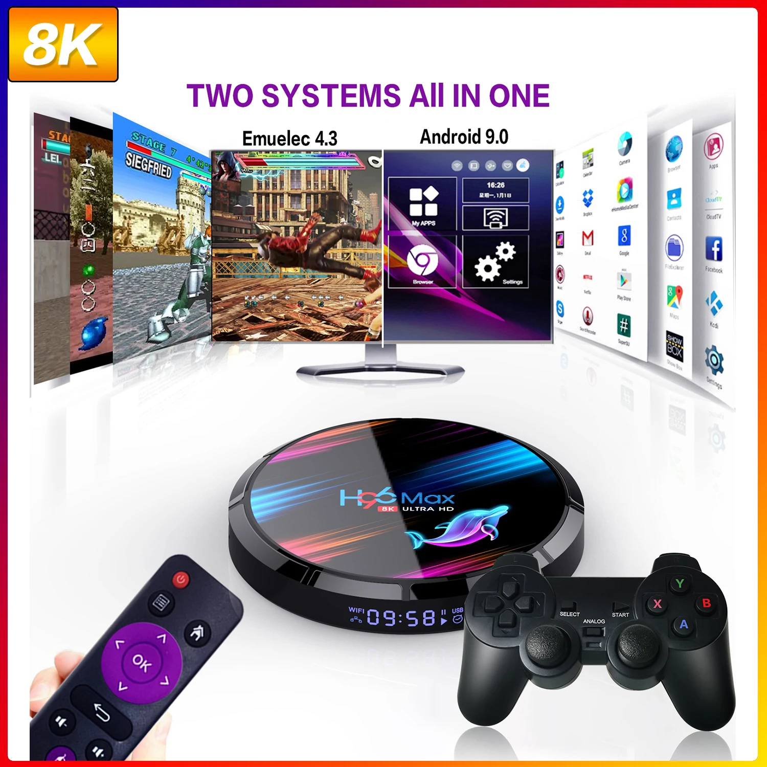 Console retro de videogame com 50000 jogos, TV Game Player, 4K HD, H96 ...