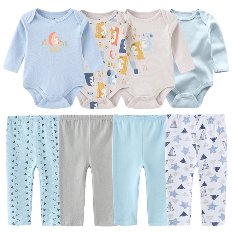 8Pieces Cotton Baby Girl Clothes Bodysuits+Pants Sets New Born Baby Boy ...