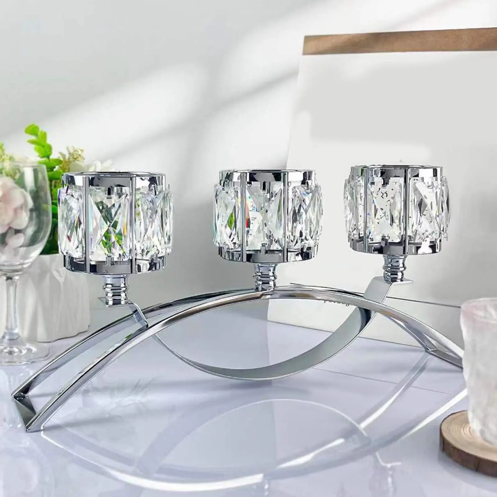 Tea Light Candle Holder Elegant Candlelight 3 Arms Glass Bowl Tealight ...
