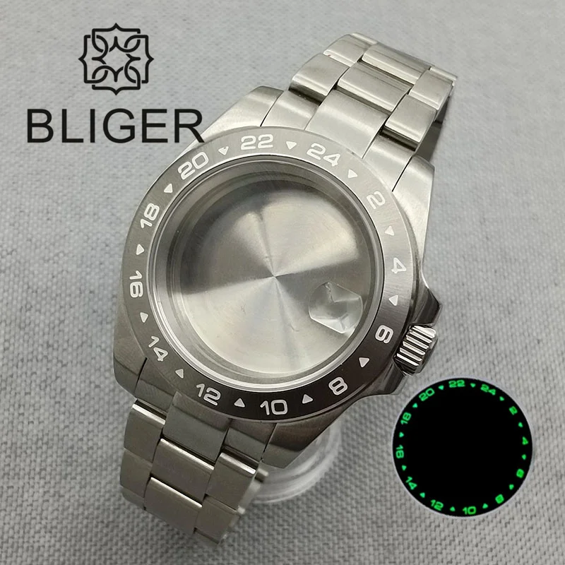 BLIGER-39mm-Watch-Case-SteelStrap-Green-Number-InsertSapphire-Glass-Fit ...