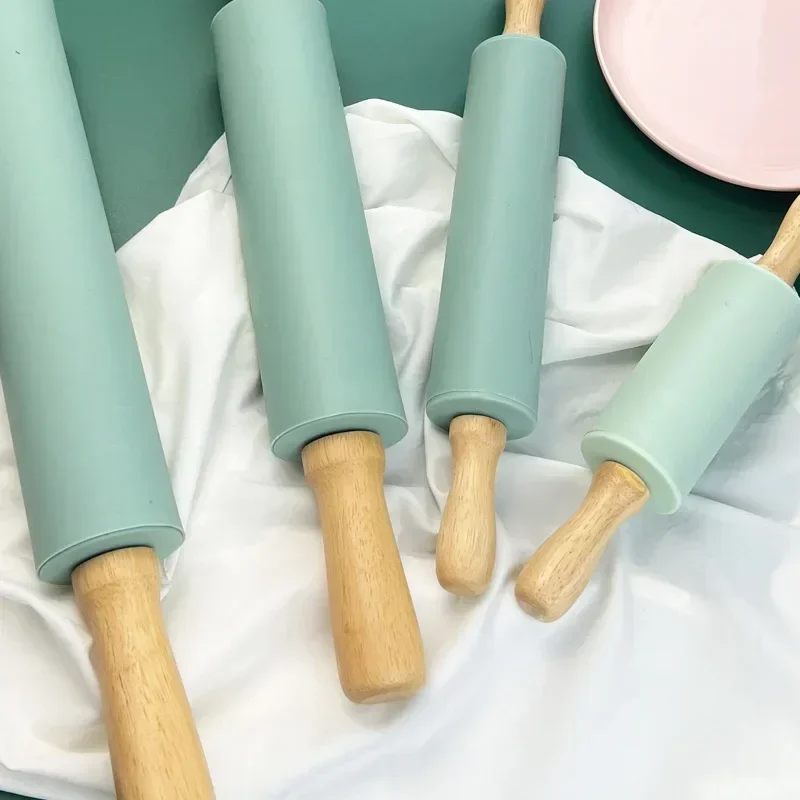 Wooden-Handle-Silicone-Rolling-Pin-Non-stick-Fondant-Pastry-Dough ...