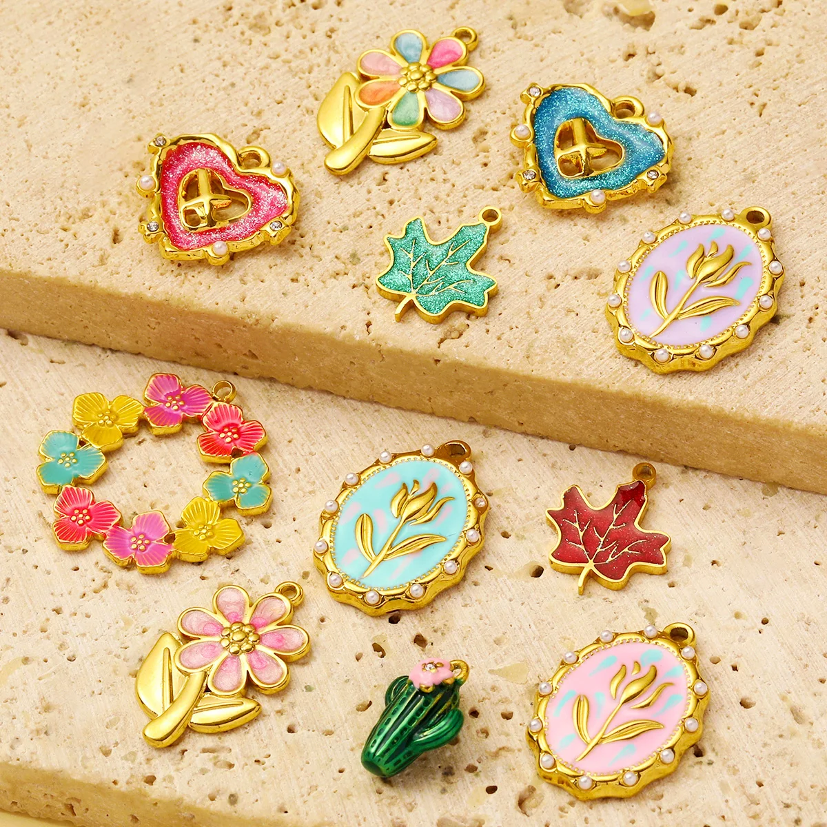 3pcs/Lot Wholesale Flower Maple Leaf Stainless Steel Enamel Diy Charms ...