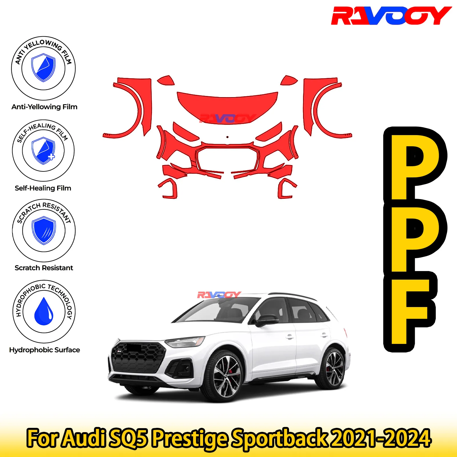 For Audi SQ5 Prestige Sportback 2021-2024 Glossy Matte Black Precut ...