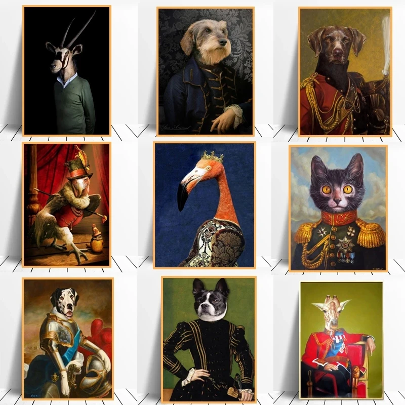 Vintage Animal Head Human Body Poster Canvas | Wall Art Print Canvas ...